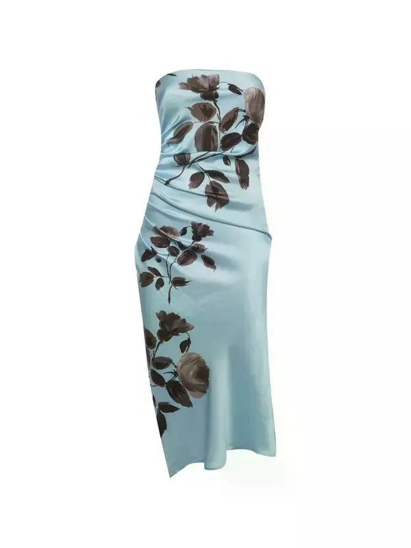 Magda Butrym Floral Print Ruched Strapless Midi Dress
