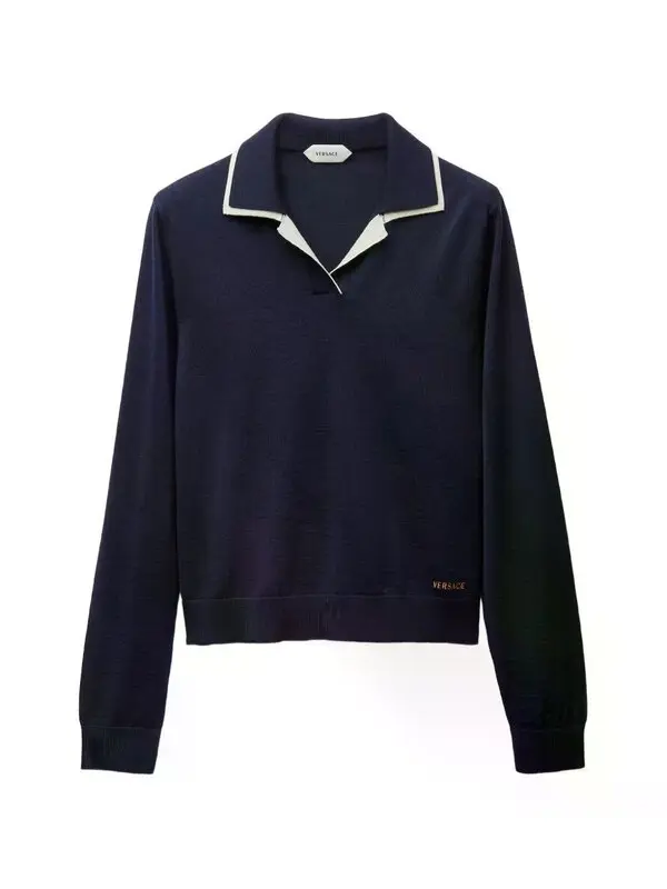Versace Long-sleeve Wool Knit Polo Jumper - Blue