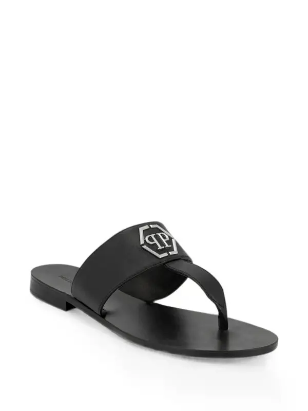 Philipp Plein Leather Flat Sandals Hexagon