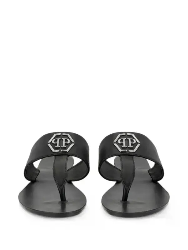 Philipp Plein Leather Flat Sandals Hexagon
