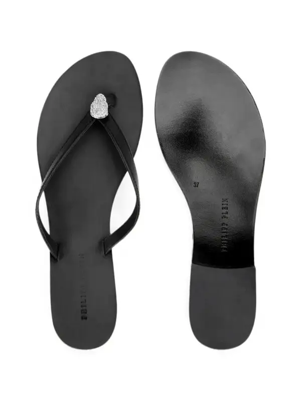 Philipp Plein Nappa Flip-flop Sandals Crystal Skull