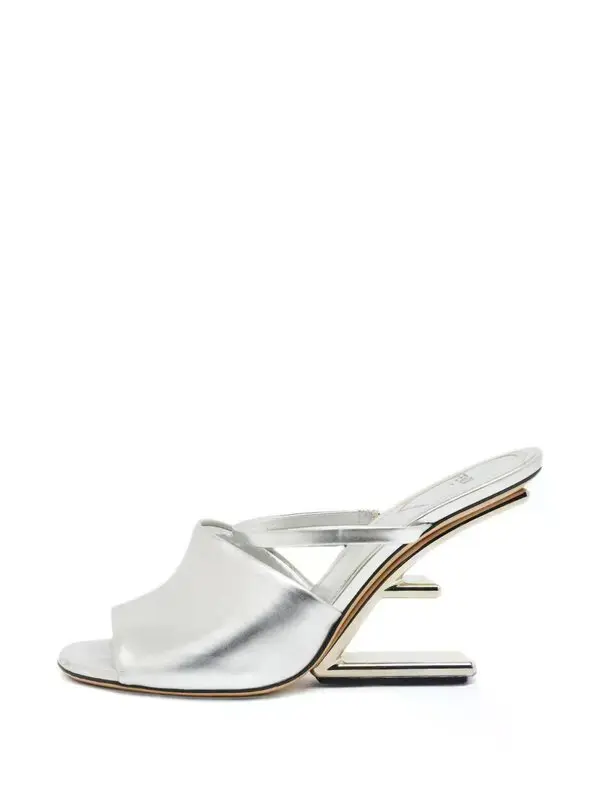 Fendi Metallic Leather Sculptural Heel Wedge Sandals