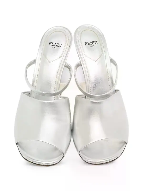 Fendi Metallic Leather Sculptural Heel Wedge Sandals