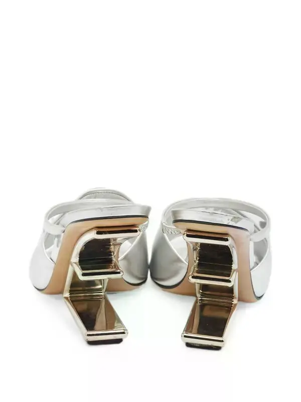 Fendi Metallic Leather Sculptural Heel Wedge Sandals