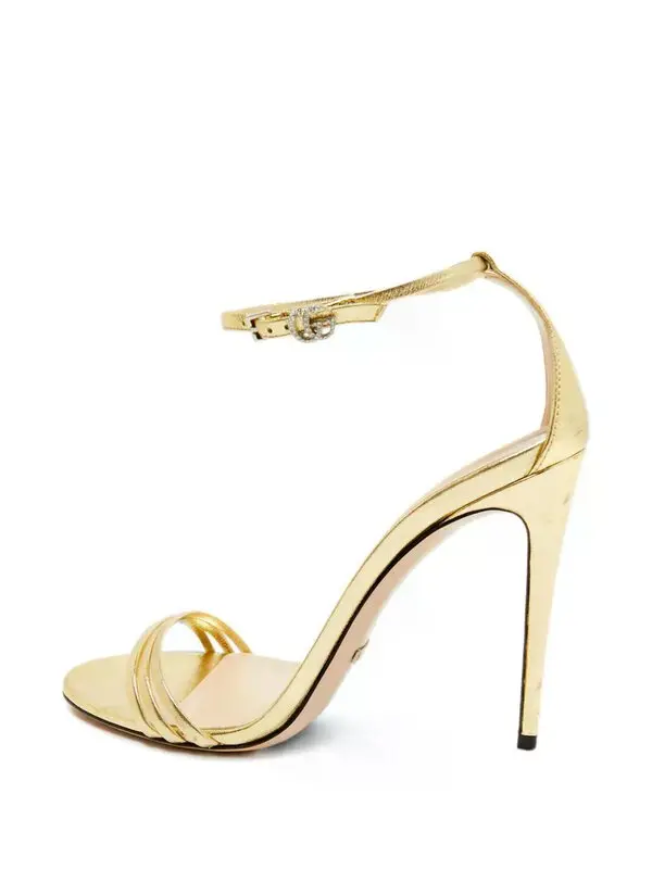 Gucci Tone Leather Crystal-embellished Double G Buckle Stiletto Sandals