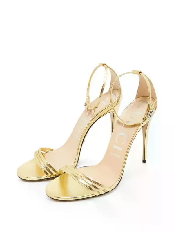 Gucci Tone Leather Crystal-embellished Double G Buckle Stiletto Sandals