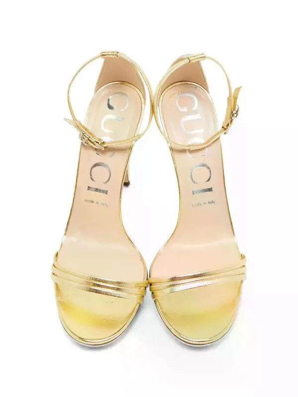 Gucci Tone Leather Crystal-embellished Double G Buckle Stiletto Sandals