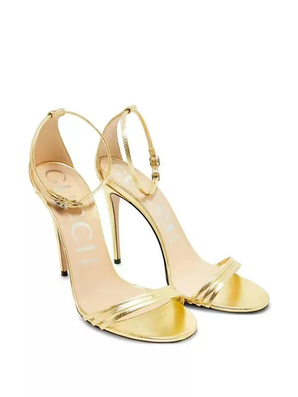 Gucci Tone Leather Crystal-embellished Double G Buckle Stiletto Sandals