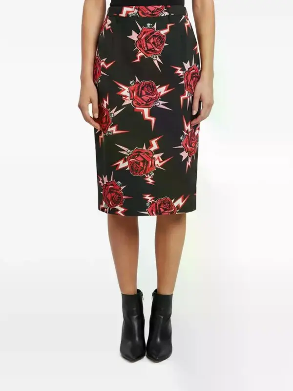 Prada Frankenstein Rose Print Midi Skirt