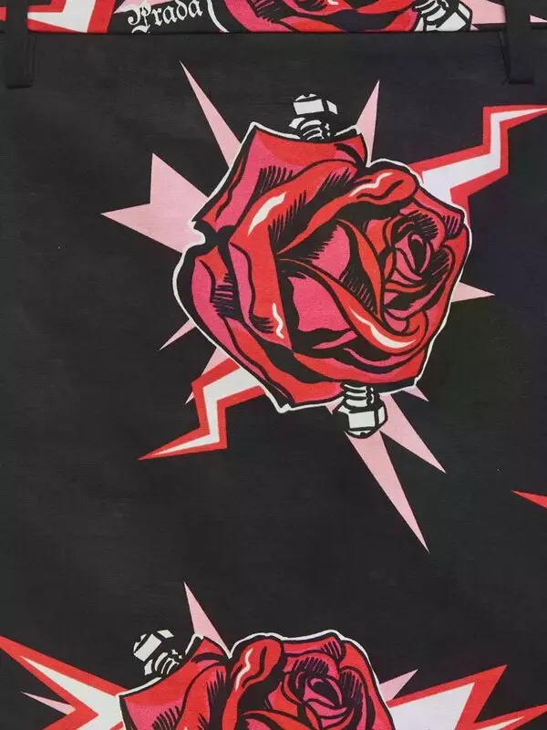 Prada Frankenstein Rose Print Midi Skirt