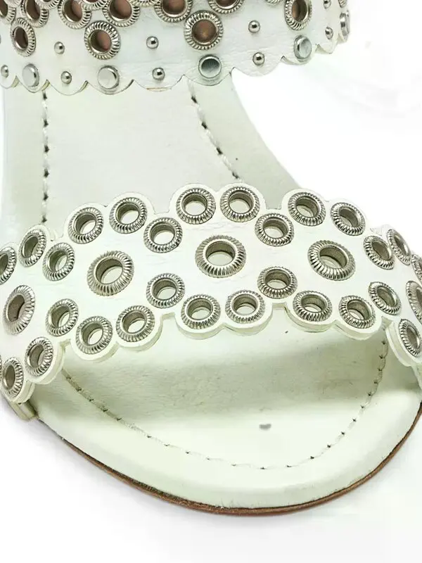 Alaïa Leather Scalloped Grommet High Block Heel Sandals