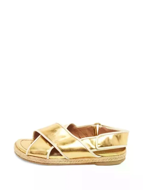 Marni Tone Leather Crossover Strap Slingback Sandals - Gold