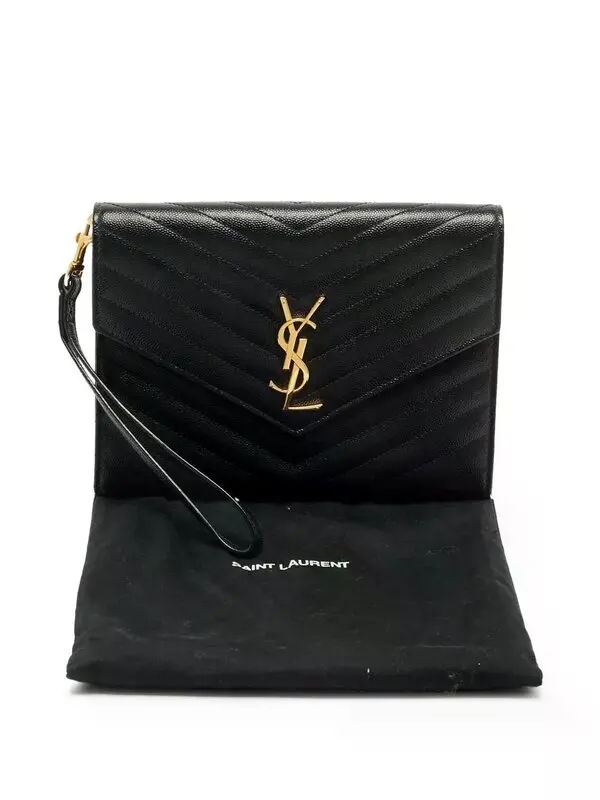 Saint Laurent Cassandre Matelassé Envelope Clutch Bag - Black