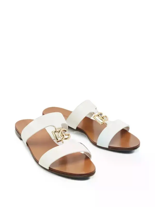 Dolce & Gabbana Calf Leather Dg Logo Slide Sandals