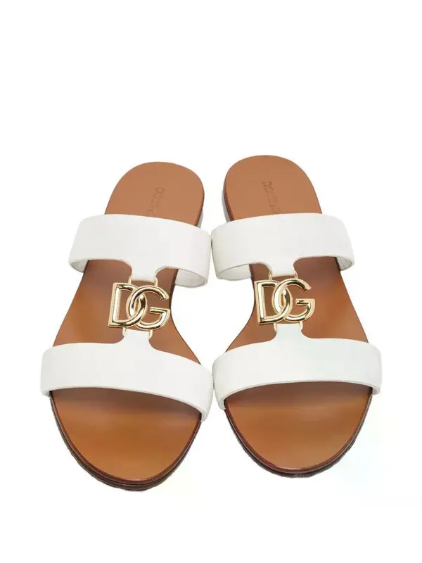 Dolce & Gabbana Calf Leather Dg Logo Slide Sandals - White