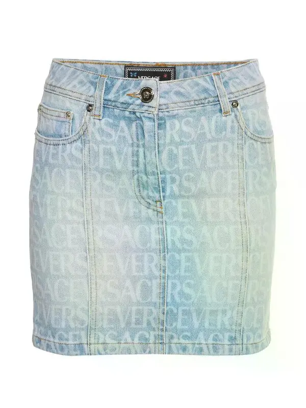 Versace Monogram Print Denim Mini Skirt