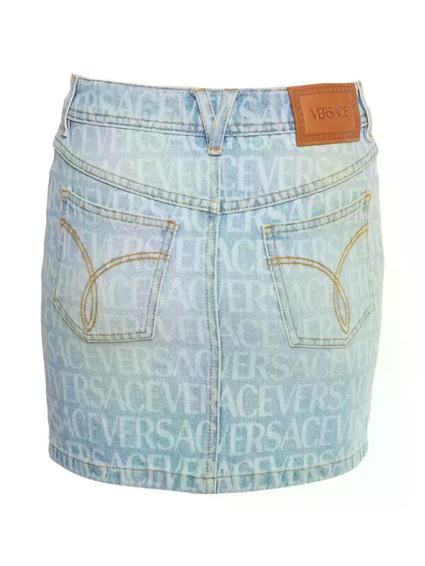 Versace Monogram Print Denim Mini Skirt
