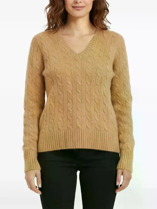 Polo Ralph Lauren Cable-knit Cashmere V-neck Sweater - Neutrals