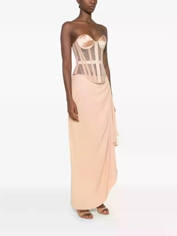 MUGLER Sheer Lace-up Corset - Neutrals