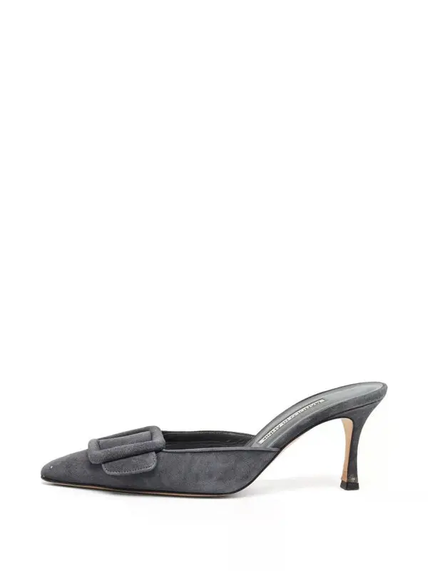 Manolo Blahnik Maysale Buckled Heeled Mules - Grey