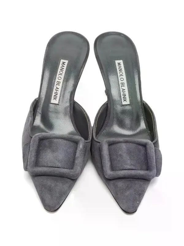 Manolo Blahnik Maysale Buckled Heeled Mules - Grey