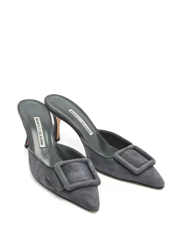 Manolo Blahnik Maysale Buckled Heeled Mules - Grey