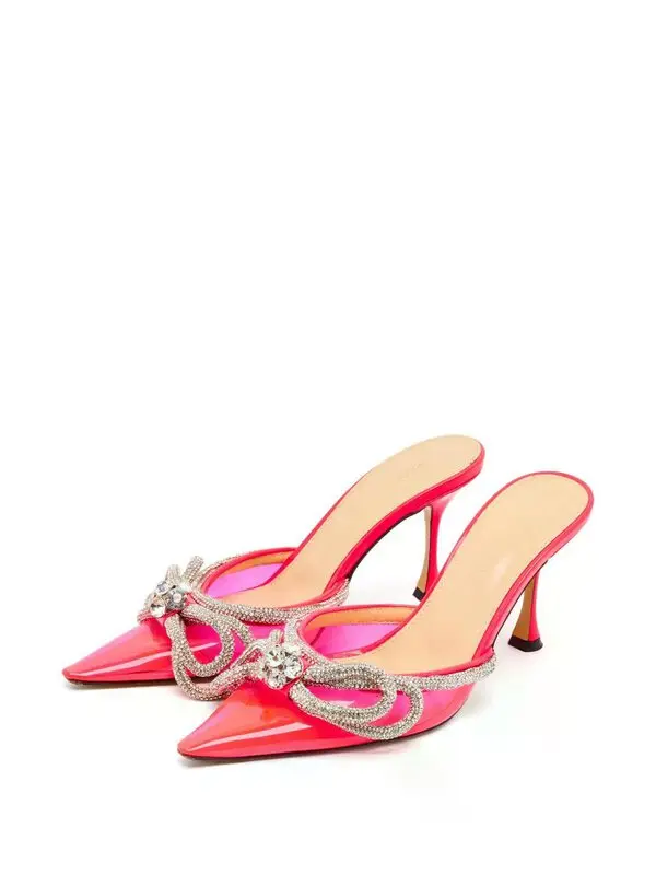 Mach & Mach Double Bow Crystal-embellished Mules - Pink