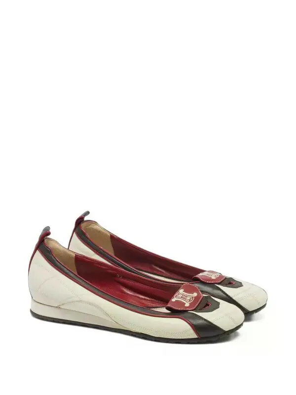Celine Cream Leather Triomphe Motif Ballet Flats