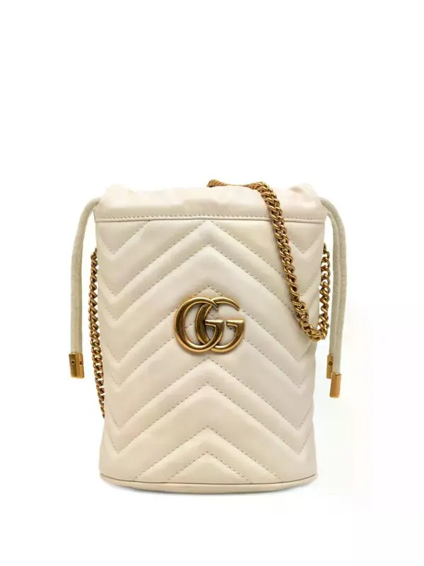 Gucci 2000-2015 Small Gg Marmont Matelasse Calfskin Bucket Bag - White