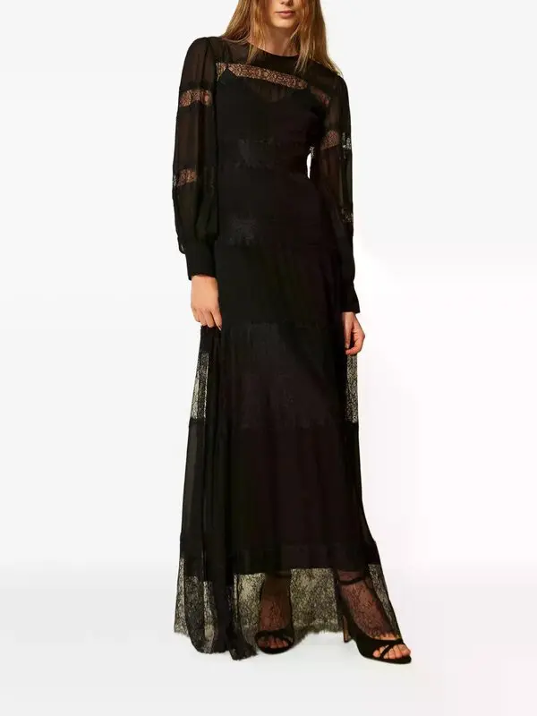 TWINSET Georgette And Lace Maxi Dress With Paneling