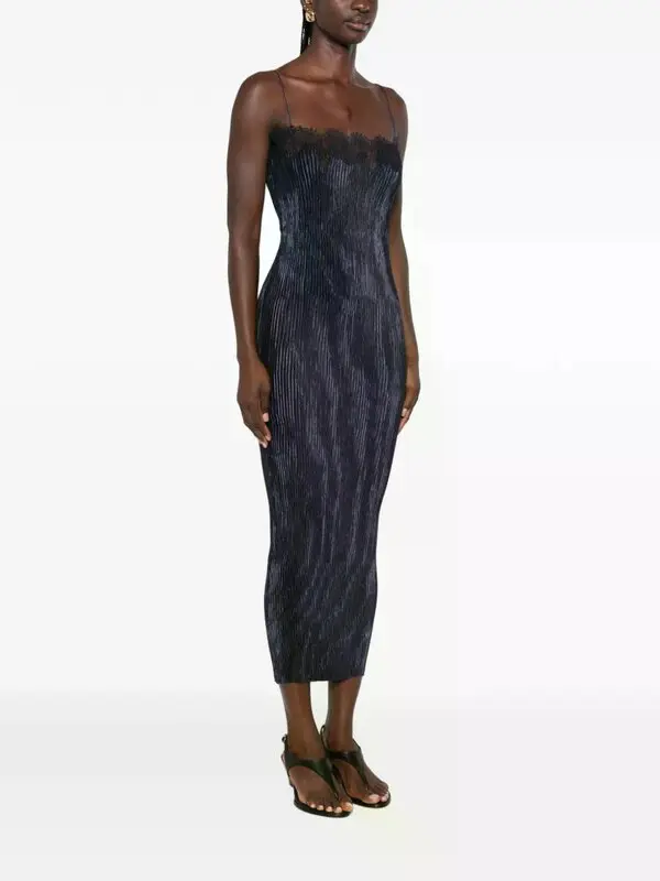 FFORME Lace-trim Plissé Midi Dress