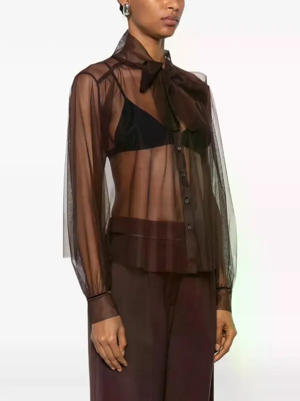 FORTE_FORTE Sheer Tie-neck Shirt