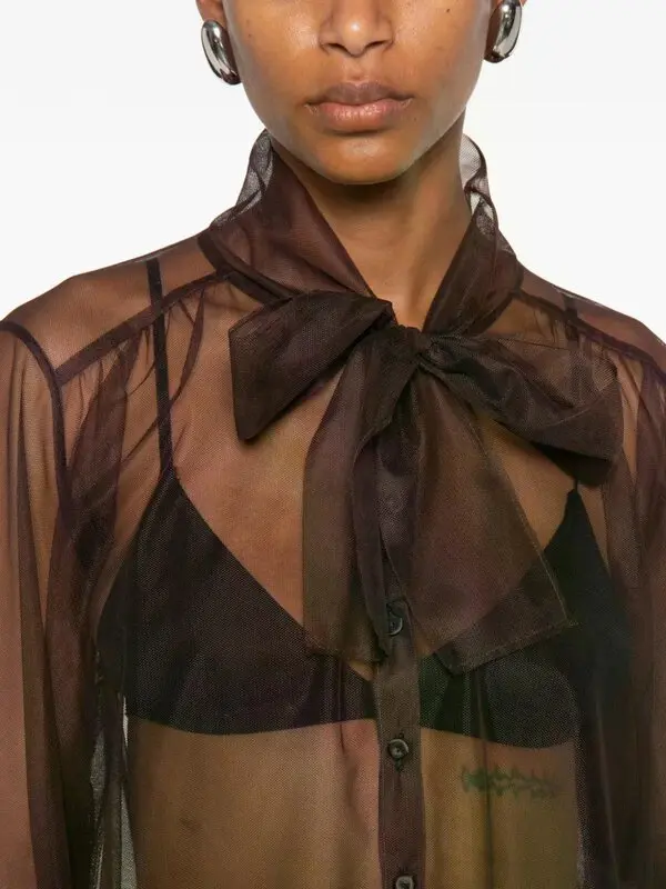 FORTE_FORTE Sheer Tie-neck Shirt