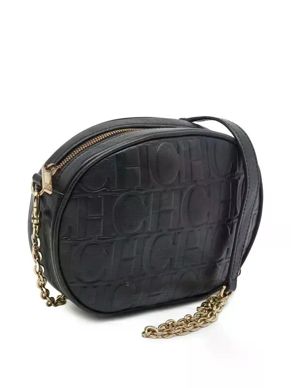 Carolina Herrera Monogram Embossed Shoulder Bag - Black