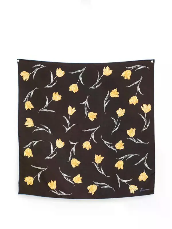 Jacquemus Tulip-print Square Scarf - Black