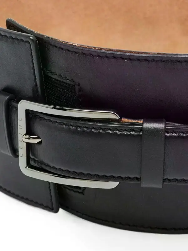 Celine Leather Wide Belt With Silver-tone Buckle