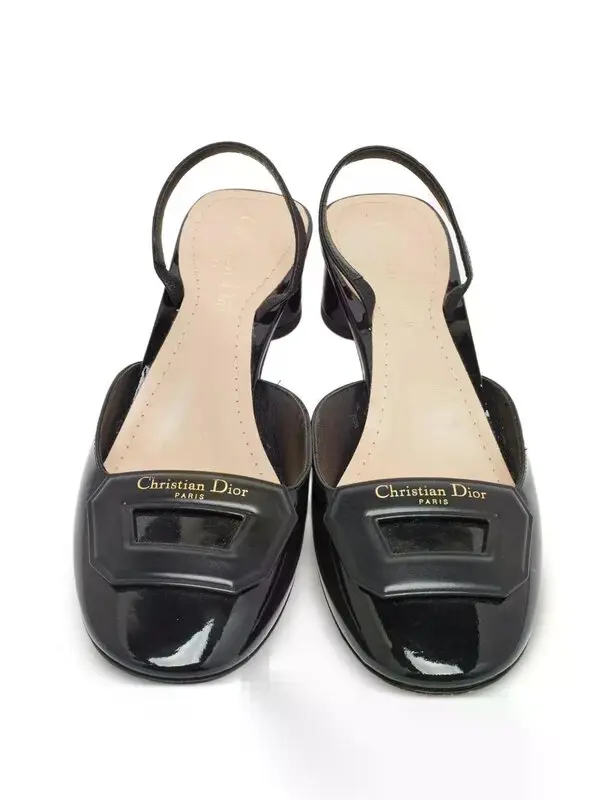Dior Patent Leather Slingback Block Heel Pumps - Black