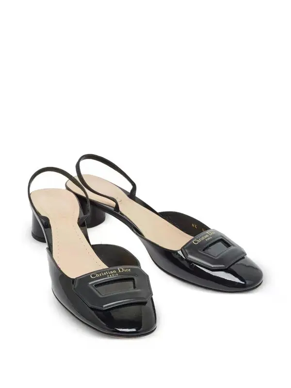 Dior Patent Leather Slingback Block Heel Pumps - Black
