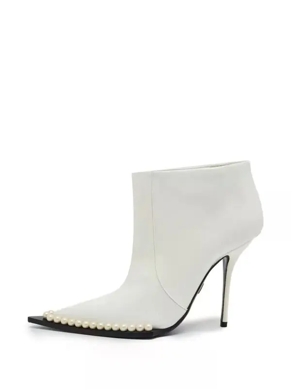 Dolce & Gabbana Faux-pearl Embellished Pointed-toe Stiletto Ankle Boots - White