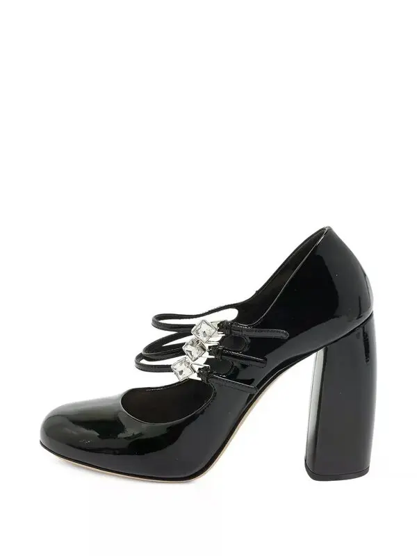 Miu Miu Embellished Triple-strap Block Heel Pumps