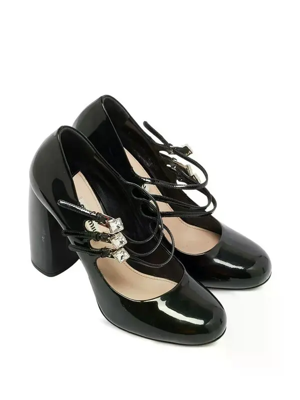 Miu Miu Embellished Triple-strap Block Heel Pumps