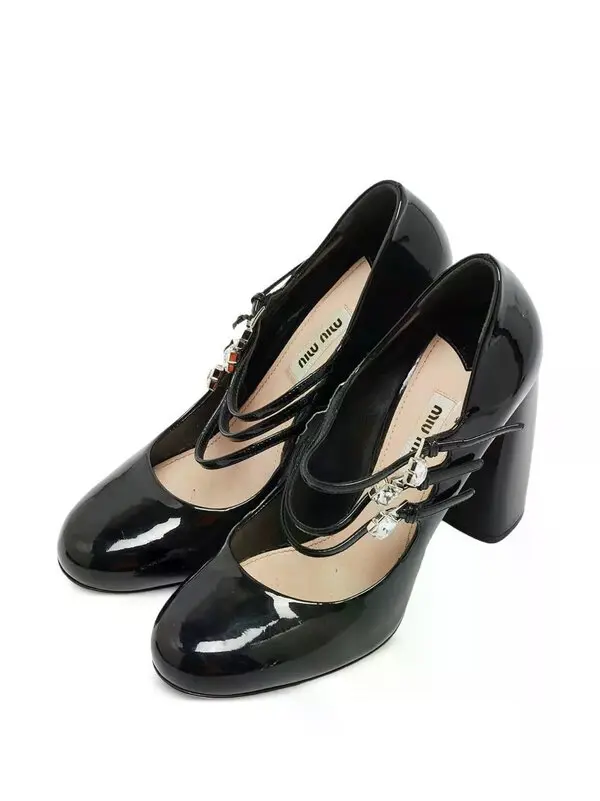 Miu Miu Embellished Triple-strap Block Heel Pumps