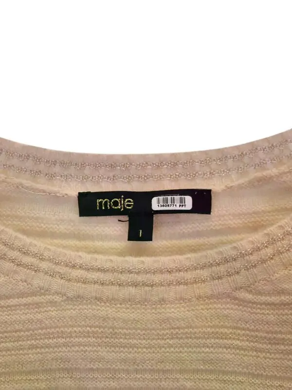 Maje Rib-knit Sweater With Glitter-stripe Trim - Neutrals