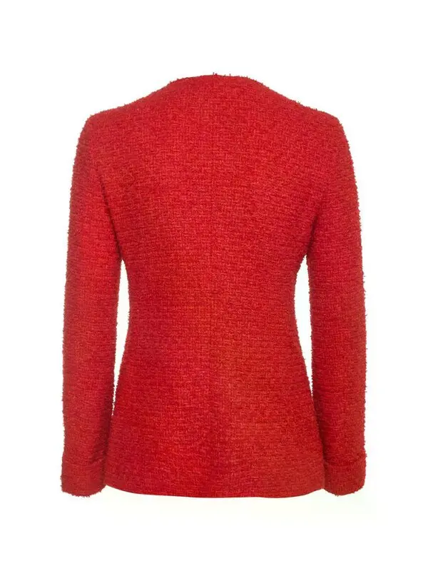 Gucci Textured Tweed Collarless Jacket With Interlocking G Buttons