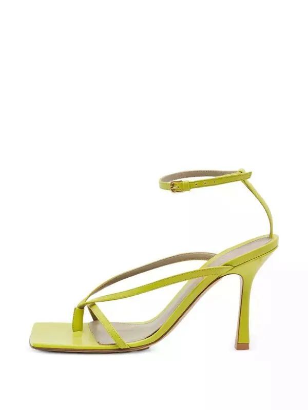 Bottega Veneta Square Toe High Stiletto Heel Ankle Strap Sandals - Green