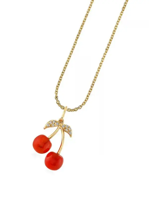 SYDNEY EVAN Cherry Motif Carved Stone Diamond Necklace