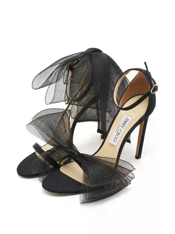 JIMMY CHOO Aveline Asymmetric Bow Sandals - Black