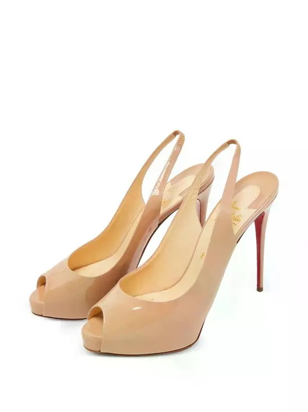 CHRISTIAN LOUBOUTIN Patent Leather Peep-toe Slingback Sandals - Neutrals