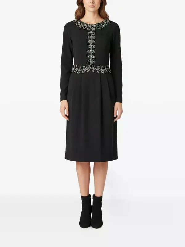 Carolina Herrera Pleated Wool-trim Midi Dress - Black