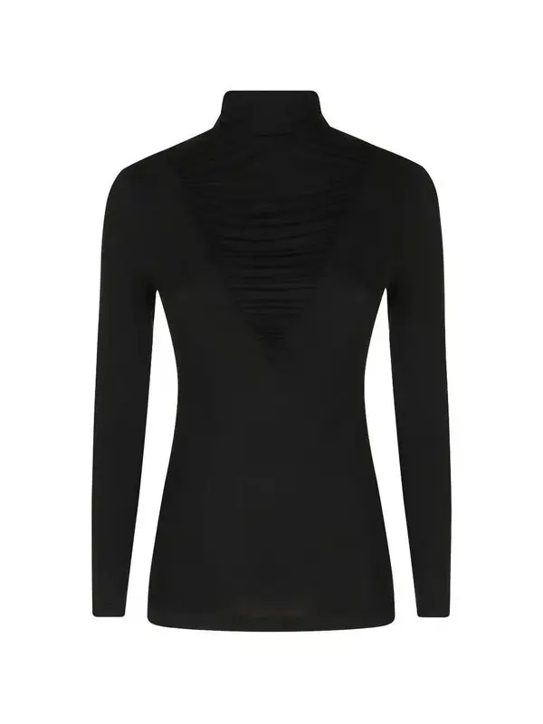 NISSA Lyocell-wool Blend Turtleneck Top With Ruched Detailing